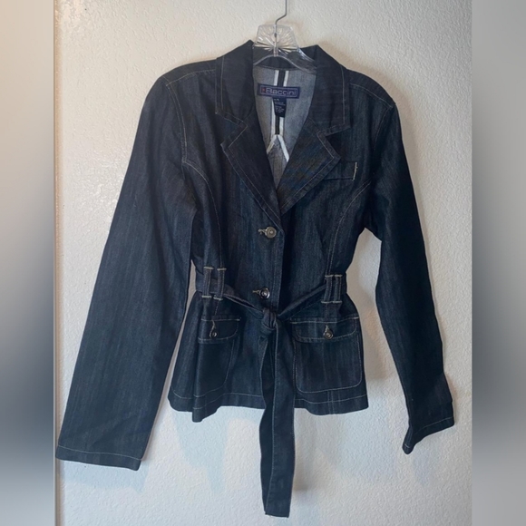 Baccini | Jackets & Coats | Baccini Belted Denim Jacket Dark Wash ...